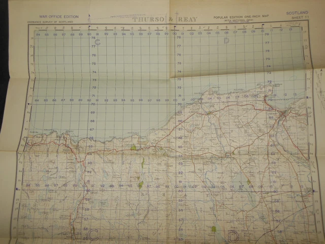 VINTAGE ORDNANCE SURVEY War Office Ed Map of Thurso & Reay (1950 ...
