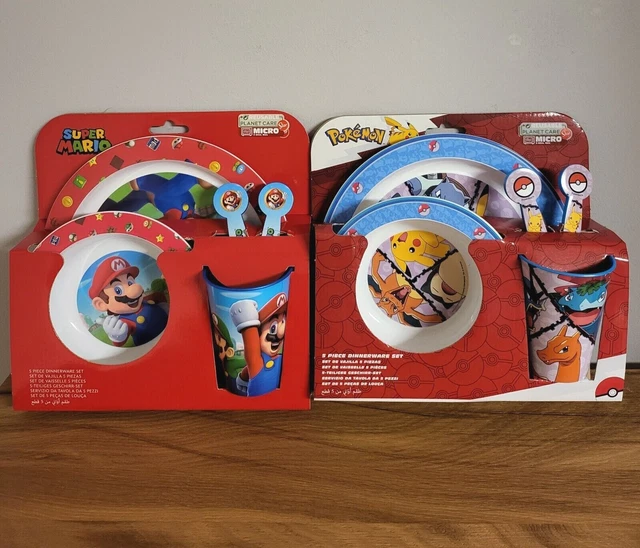 POKEMON / SUPER Mario 5-tlg Frühstücks Set Kindergeschirr Besteck ...