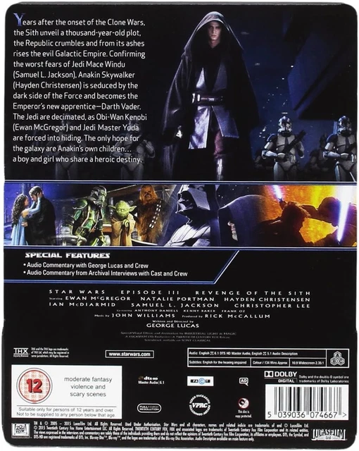 STAR WARS EPISODE 3 III Revenge Of The Sith Steelbook Edition Blu Ray ...