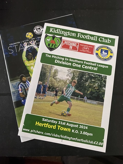 2X KIDLINGTON FC v Hertford Town programmes (H & A) 2024/25 £4.00 ...