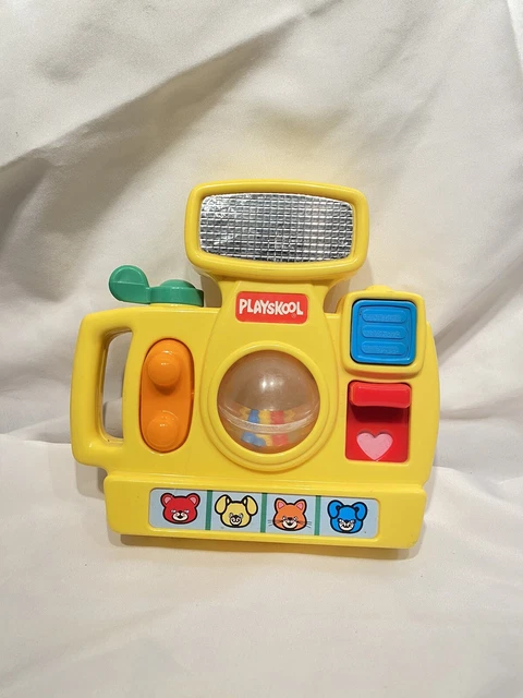VINTAGE 1989 PLAYSKOOL Baby Rattle Yellow Animal Busy Camera Toy Squeak ...