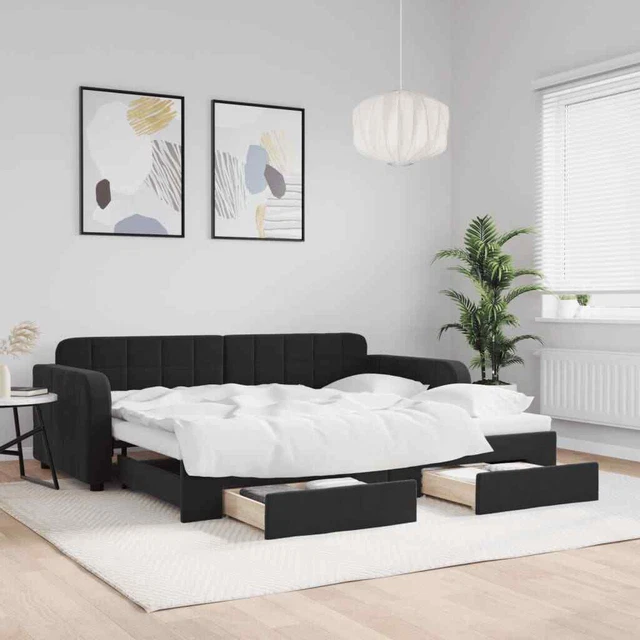 LIT DE JOUR avec gigogne et tiroirs sans matelas noir 90x200 cm EUR 800 ...