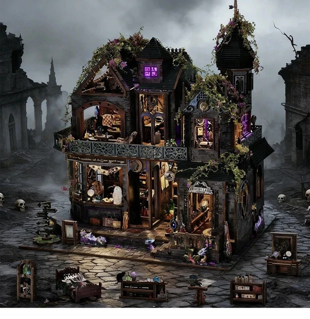 BOOK NOOK KIT Castle of Magic Wooden DIY Dollhouse w/ Light Music Decor ...