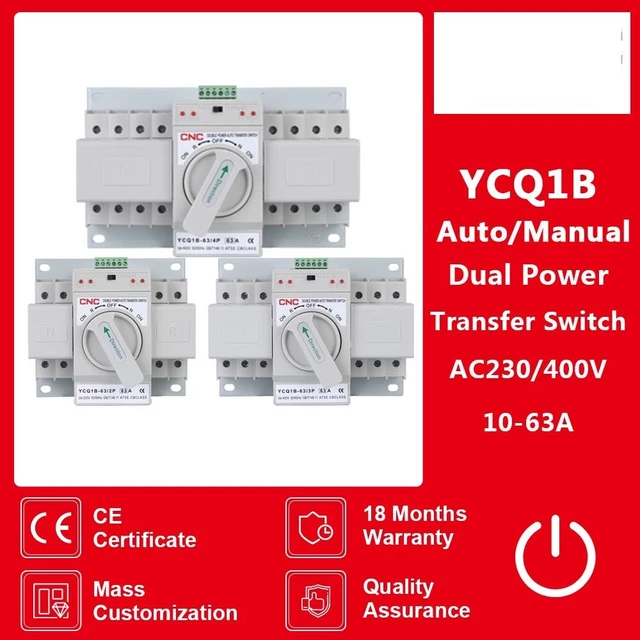 63A DUAL POWER Automatic Transfer Switch MCB Manual Circuit Breaker 2P ...