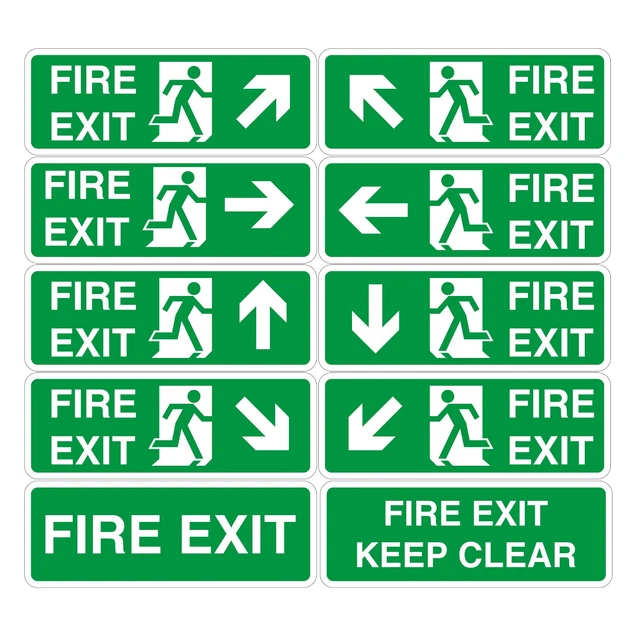 FIRE EXIT SIGN Vinyl Sticker - All Sizes - Emergency Escape Fire Drill ...