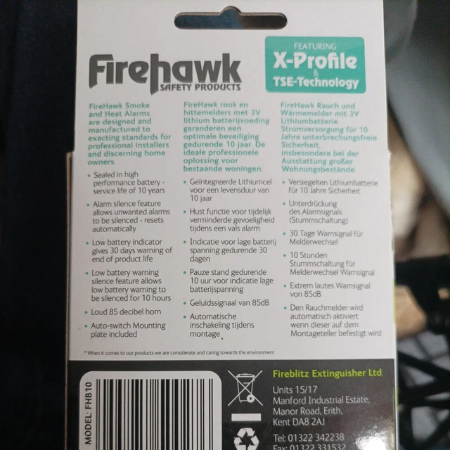 FIREHAWK FHB10 OPTICAL Smoke Alarm 10 Year Battery NEW Battery Operated ...