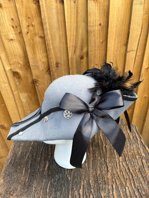 STUNNING BRIDGERTON INSPIRED Grey Black Hat Renaissance 57cm (20) £29. ...
