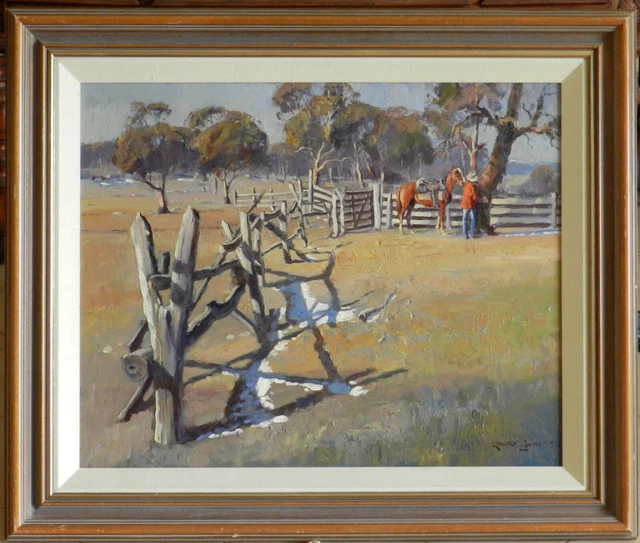 ROBERT LOVETT (1930-?) Large Original Oil Painting Stockman & Horse in ...