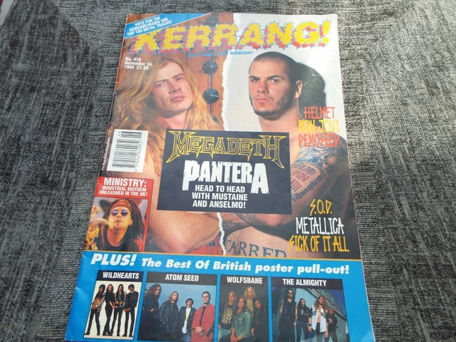 KERRANG 14 NOVEMBER 1992 MEGADETH PANTERA COVER best of British poster ...