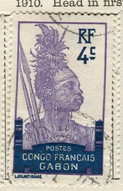 FRENCH COLONIES GABON; 1910 early local pictorial issue fine used 4c ...