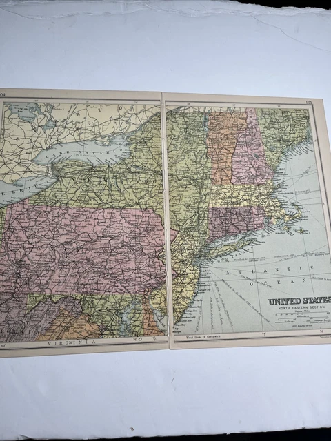 1930: MAP OF United States North Eastern Section PA #104/105 Print ...