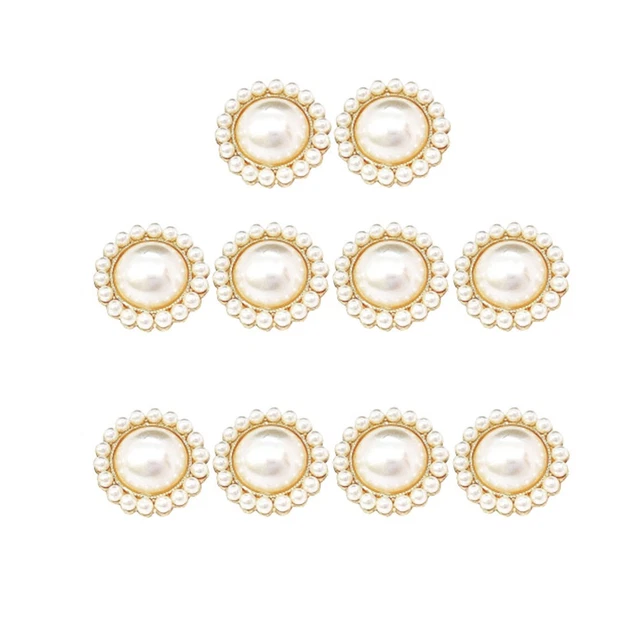 10PCS FLOWER SHAPED Buttons Round Pearl Fastener Alloy Clothes Buckles ...