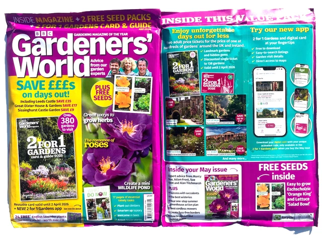 BBC GARDENERS' WORLD Magazine Pack May 2025 With 2 For 1 Card / Guide ...