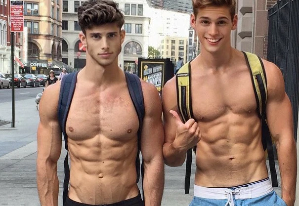 Shirtless Male Muscular Gym Jock Work Out Bros Beefcake Street Photo
