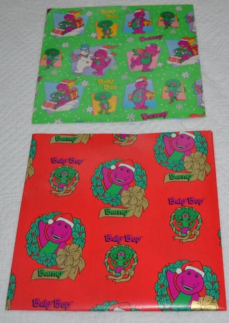 BARNEY & BABY BOP Gift Wrap CHRISTMAS 5 Sheets Mixed Lot Vtg 90's ...
