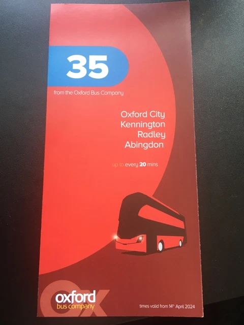 OXFORD BUS COMPANY bus leaflet - route 35 (14th April 2024) £1.68 ...