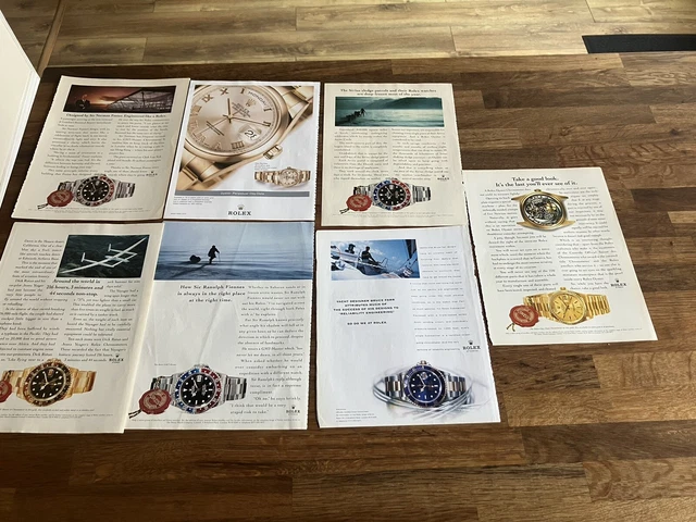 ORIGINAL BUNDLE OF 7 Rolex Watch Magazine Adverts Posters Man Cave Wall ...