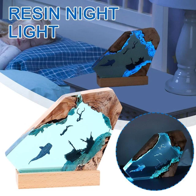 EPOXY RESIN WOOD Light Lamp Large Diver And Humpback Whale Led Lights ...