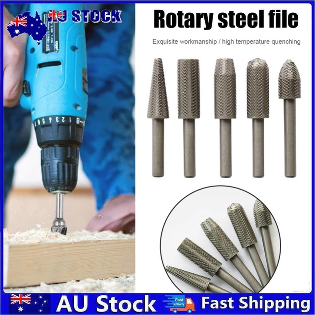 5PCS WOOD DRILL Rotary Steel File Metal Grinding Grooved Sanding Polish ...