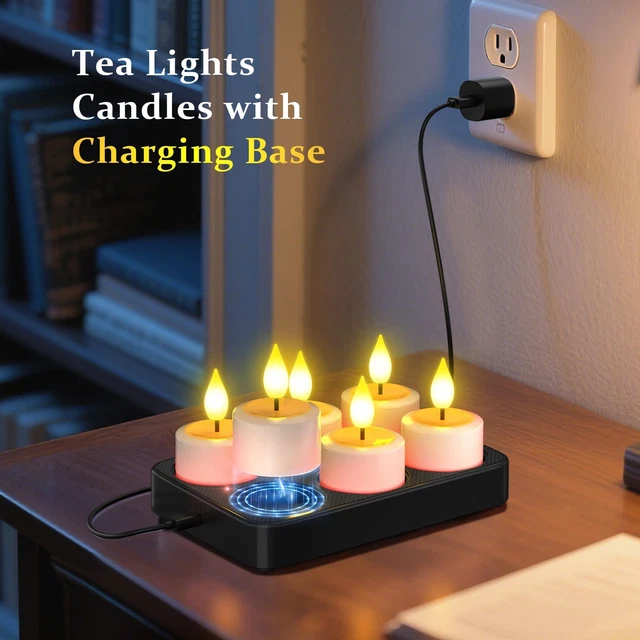 RECHARGEABLE LED TEA Lights with Timer & Charging Station – Pack of 6 £ ...