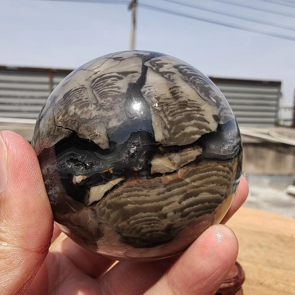 436G RARE NATURAL blue Volcanic Rock agate Sphere Quartz Crystal Ball ...