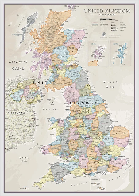 UK MAP - Classic Wall Map Of The United Kingdom Poster - Front ...