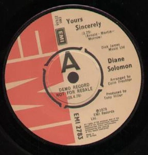DIANE SOLOMON YOURS Sincerely 7" Vinyle UK Emi 1978 Démo B/W I Am A ...