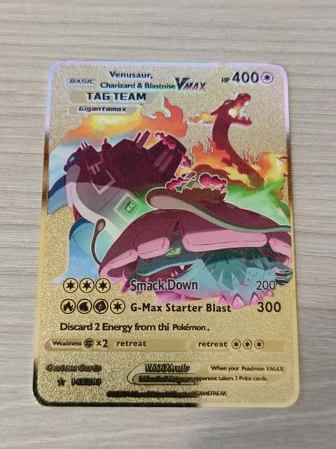 CHARIZARD VENUSAUR BLASTOISE TAG Team ENG Metal Gold Pokemon Trading ...