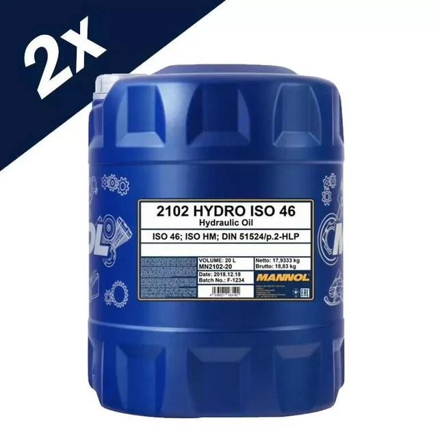 MANNOL 2X10L HYDRAULIC Oil 46 Fluid HLP 46 High Grade 20 Litres ISO 46 ...