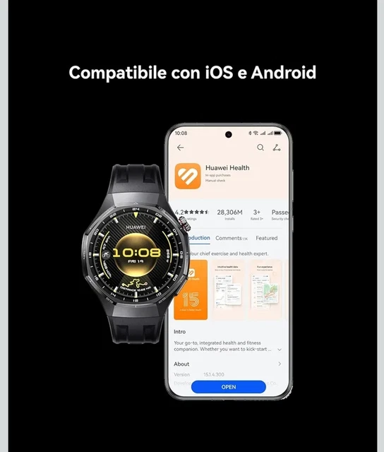 HUAWEI WATCH GT 6 Pro 46mm BLACK 1.47" AMOLED Bluetooth iOS Android ...