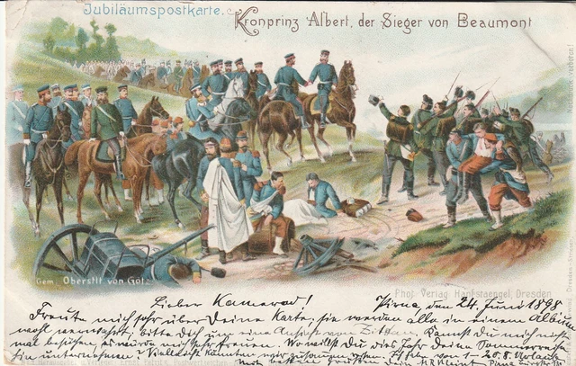 JUBILÄUMSPOSTKARTE, KRONPRINZ ALBERT, Sieger von Beaumont, Sachsen 1898 ...
