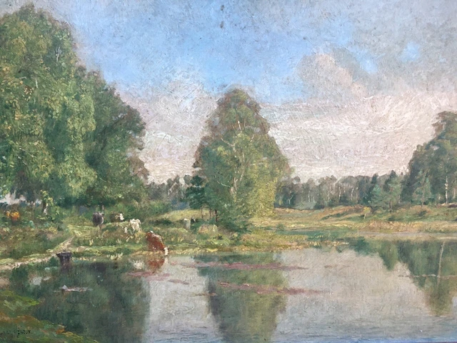 TRÈS BELLE PEINTURE De Gabriel Charles Deneux Paysage Vache Lac ...