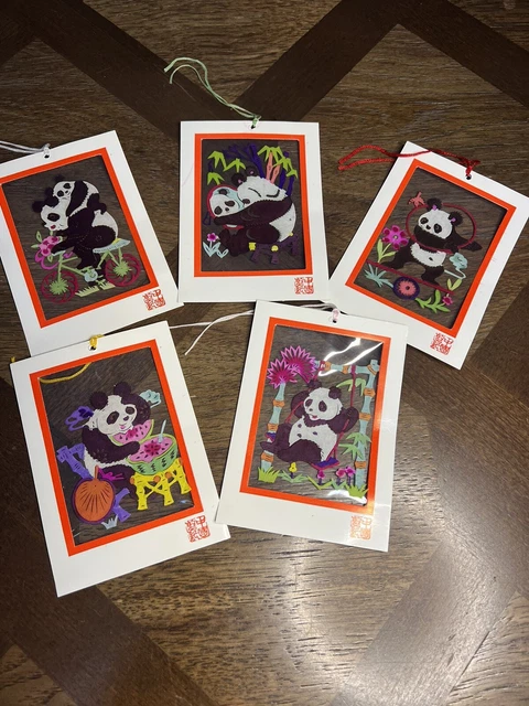 RARE VINTAGE CHINESE Folk Art Paper-Cut Handicraft Beautiful "Panda ...