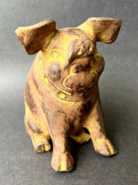 VINTAGE TERRACOTTA CLAY Sitting Pig Piggy Coin Bank Brown & Yellow 5.25 ... VINTAGE TERRACOTTA CLAY Sitting Pig Piggy Coin Bank Brown & Yellow 5.25 ...