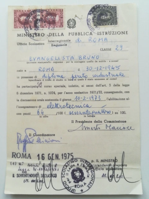 VINTAGE DOCUMENT - Teaching Qualification - With Three Stamp Marks 1975 ...