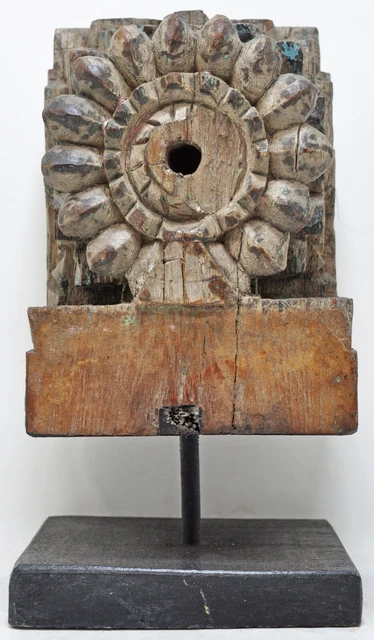 ANTIQUE WOODEN SCULPTURE Architectural Block Original Hand Carved Stand ...