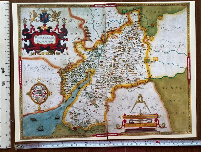 OLD TUDOR SAXTON 1500's Map Gloucestershire England 1577 Antique ...