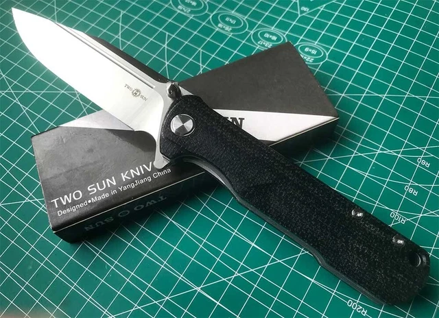 TWOSUN FOLDING FLIPPER KNIFE MICARTA HANDLE N690 PLAIN EDGE TS505-N690 ...