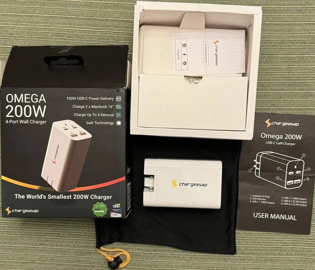 CHARGEASAP OMEGA 200W 4-Port USB-C & USB-A GaN Wall Charger - WORLD'S ...