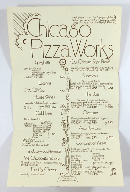 VINTAGE CHICAGO PIZZA Works Restaurant Menu Pico Blvd W Los Angeles CA ...