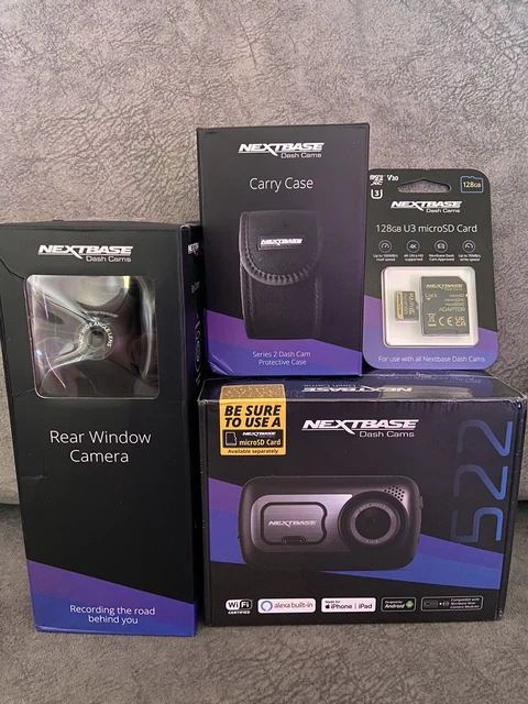 NEXTBASE 522GW DASH cam, rear window camera, carry case & 128GB microSD card £100.00 - PicClick UK