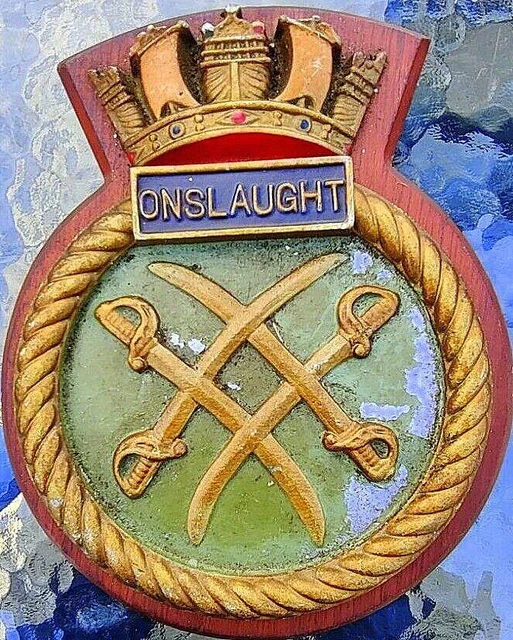 HMS ONSLAUGHT ROYAL Navy Metal Tampion Plaque Crest Shield Plaque 8"X7 ...