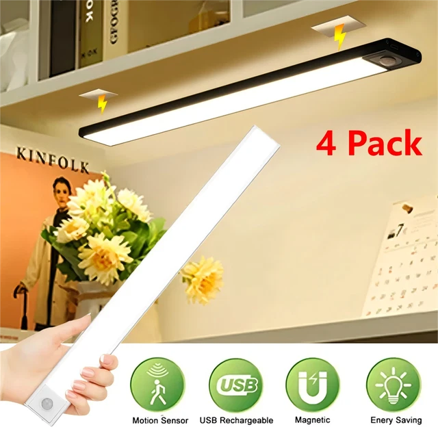4 X MOTION Sensor Light Wireless Cabinet Closet Lamp Strip USB ...