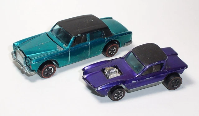 HOT WHEELS MATTEL Vintage Redline 1968 PYTHON & 1969 ROLLS ROYCE SILVER ...