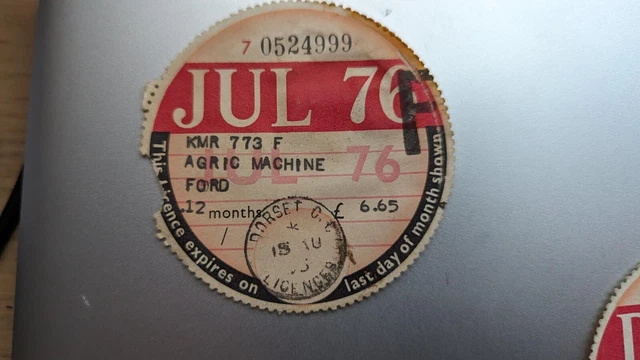 RARE COLLECTABLE OLD tax discs from JUL 1976 ...