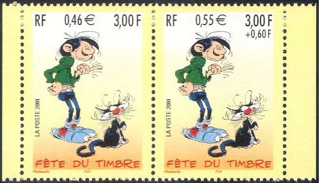 FRANKREICH 2001 BRIEFMARKENTAG/GASTON Lagaffe/Cartoons/Animation/Katze ...