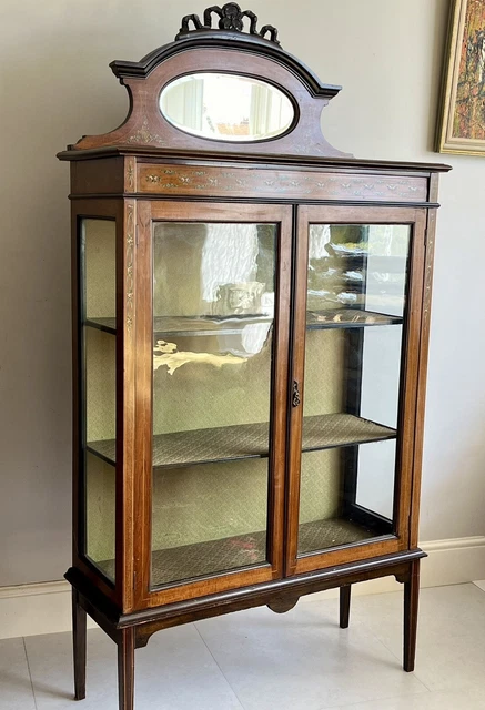 ANTIQUE EDWARDIAN INLAID Glazed Display Cabinet with Original Glass ...