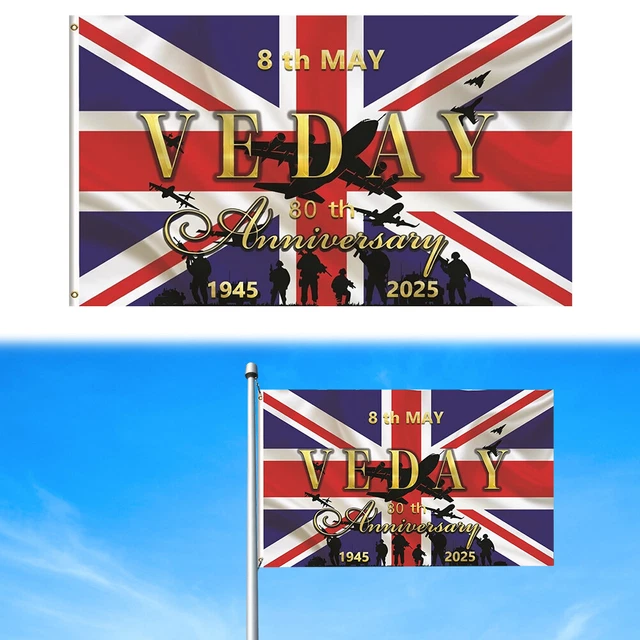 2025 VE DAY 80th Anniversary 150x90cm Flag Decorations Memorabilia ...