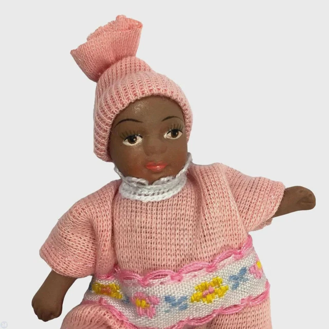 DOLLS HOUSE MINIATURE 1:12 scale Baby In Pink Romper and Hat £12.99 ...