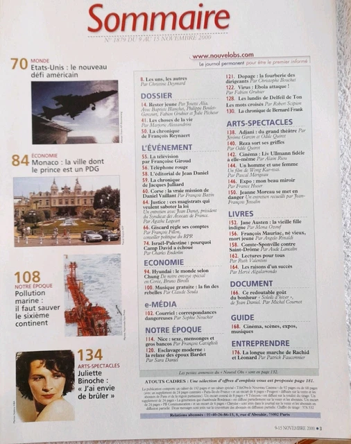 LE NOUVEL OBSERVATEUR N°1879 9 Novembre 2000: rester jeune EUR 2,00 ...